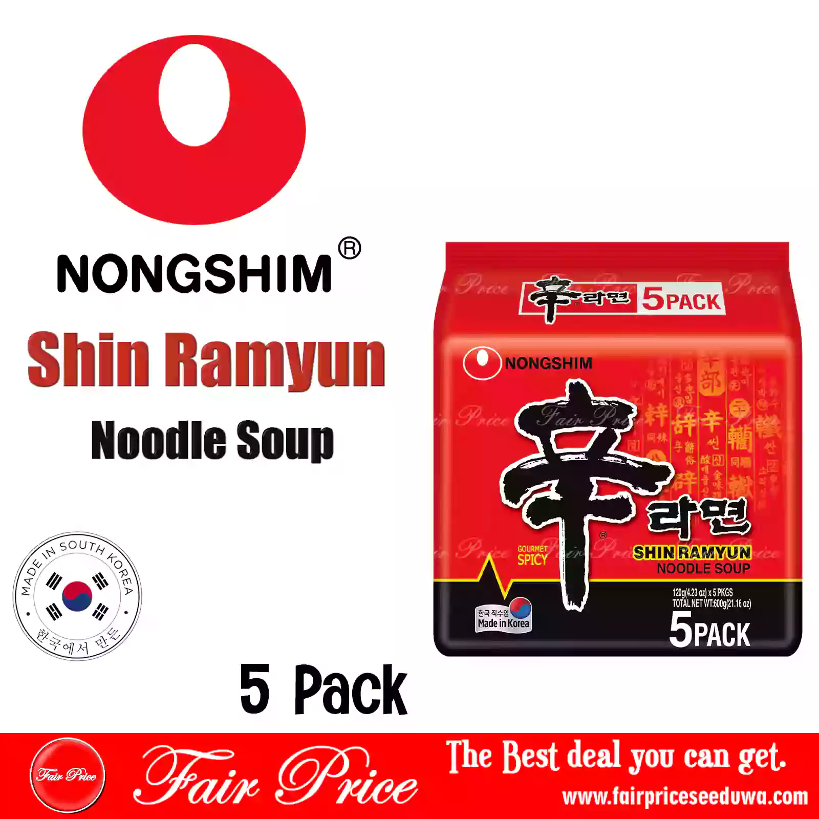 Nong Shim Shin Ramyun Noodle Soup 5 pack – Fair Price – Seeduwa