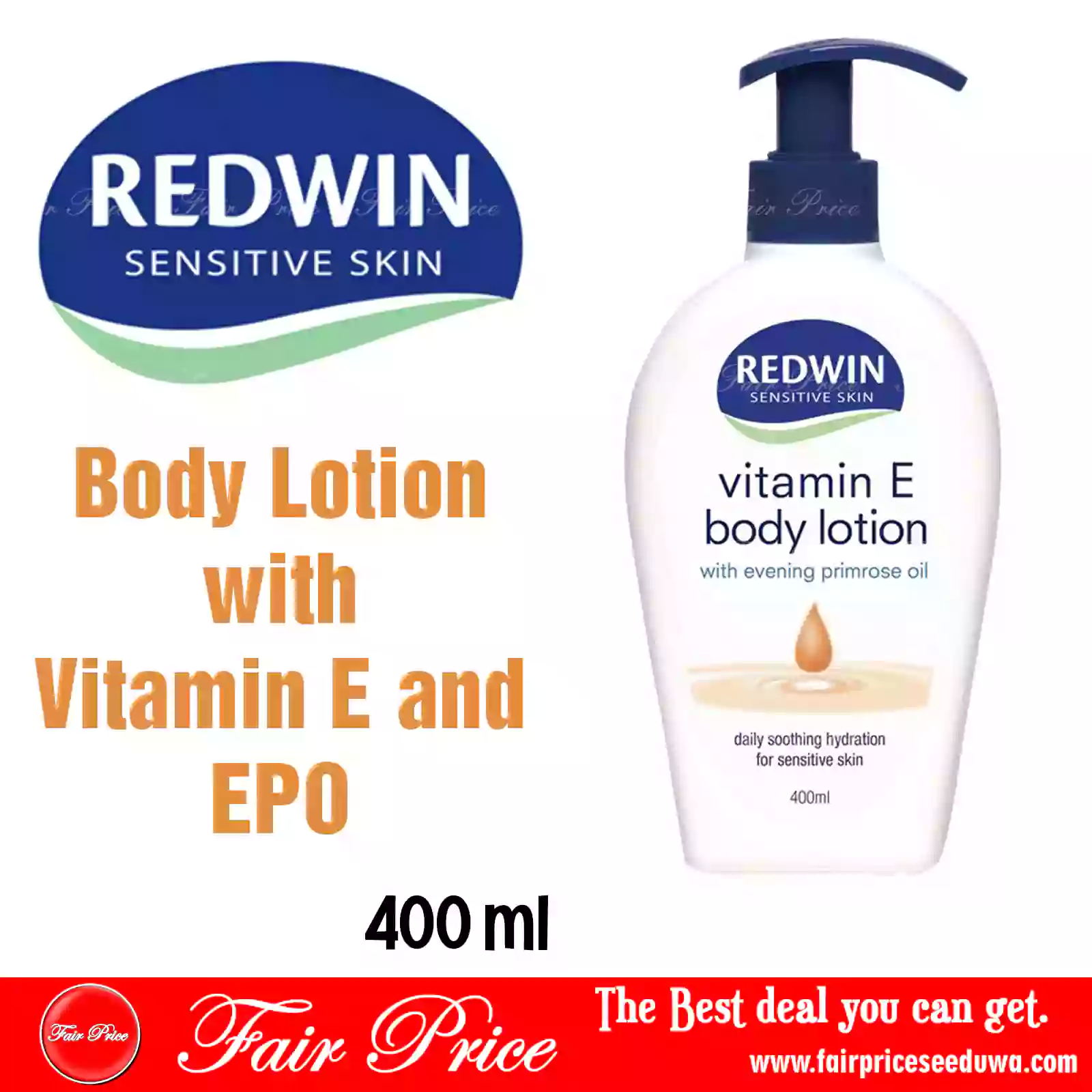 Redwin Body Lotion with Vitamin E and EPO 400ml – Fair Price – Seeduwa