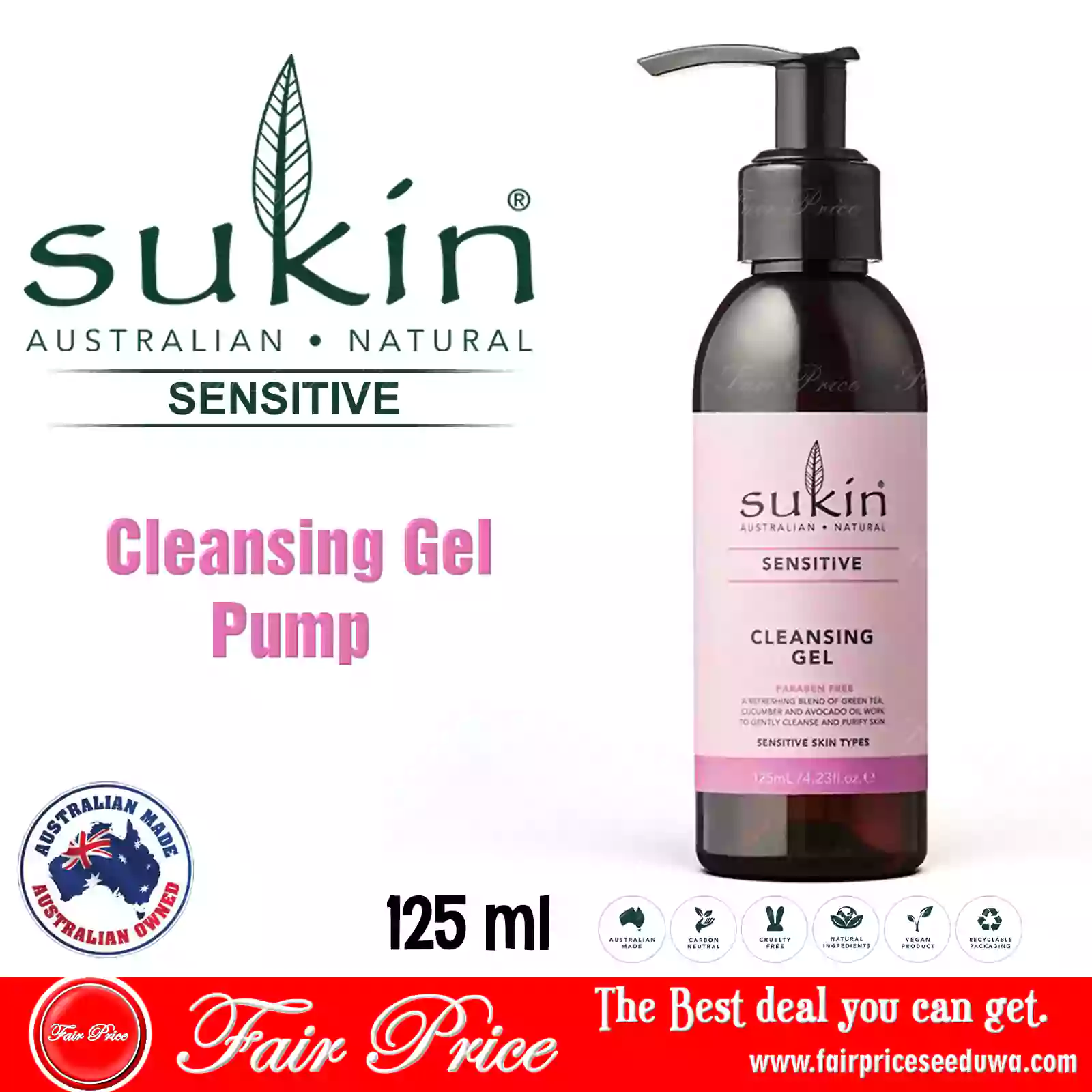 Sukin Sensitive Cleansing Gel Pump 125ml – Fair Price – Seeduwa