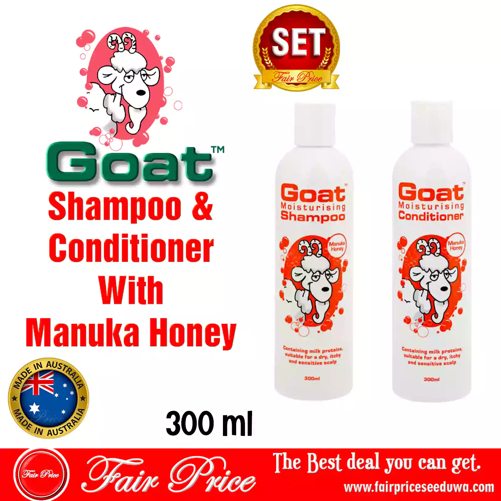 Goat Shampoo & Conditioner With Manuka Honey (Set) 300ml – Fair Price ...